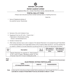 Fillable Online Postal Ballot Forms - Ashok Leyland Fax Email Print ...