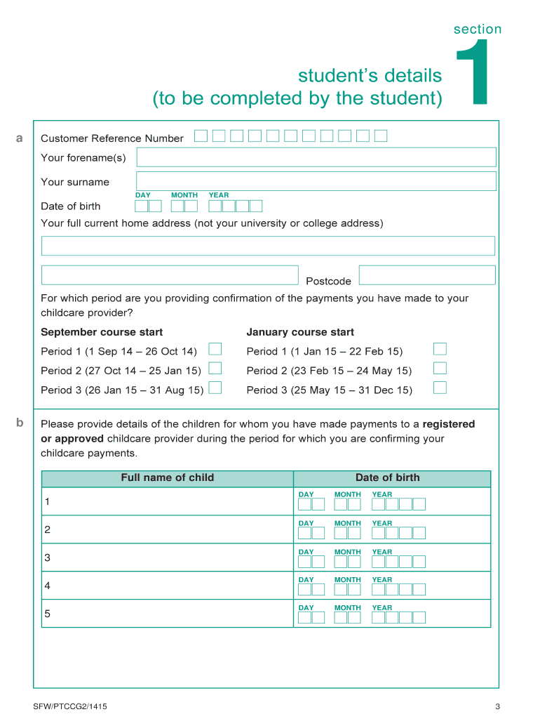 Fillable Online PTCCG2 Form 201415 - Student Finance Wales Fax Email ...