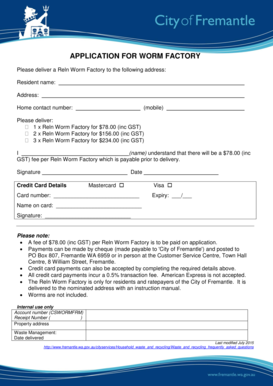 Fillable Online Application for worm factory - City of Fremantle Fax ...
