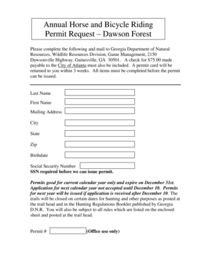 Fillable Online Annual Horse and Bicycle Riding Permit Request Dawson ...
