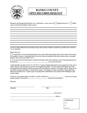 Fillable Online co banks ga Open Records Request Form - Banks County ...