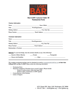 Fillable Online lgbtbar Best LGBT Lawyers Under 40 Nomination Form ...