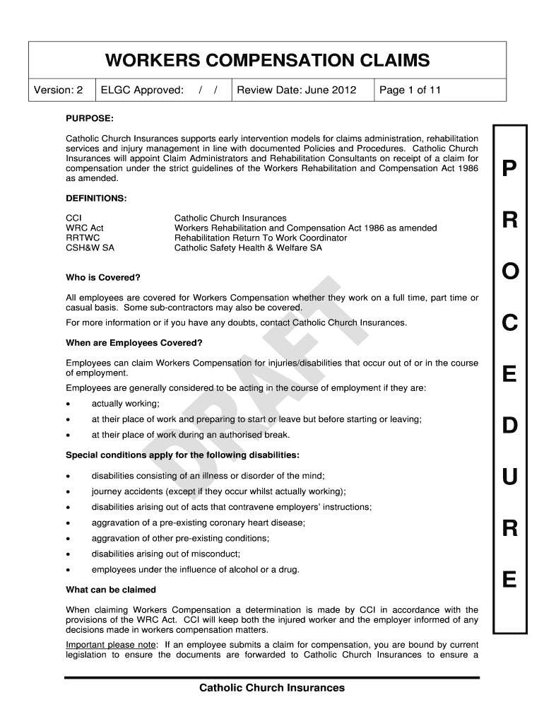 Fillable Online Reviewed Workers Compensation Claims Procedure DRAFT ...