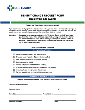 Fillable Online BENEFIT CHANGE REQUEST FORM - SCL Health System Fax ...