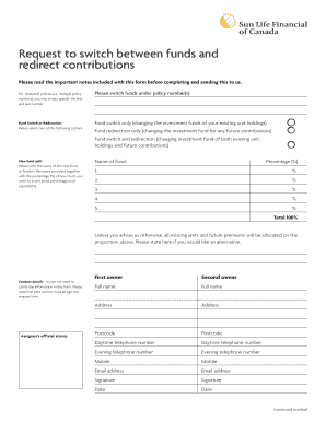 Fillable Online Fund switch form - Sun Life Financial of Canada Fax ...