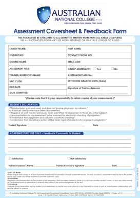 Fillable Online Assessment Coversheet Feedback Form Fax Email Print ...