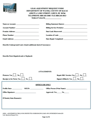 Fillable Online kauaiwater Leak Adjustment Form - Kauai Department of ...