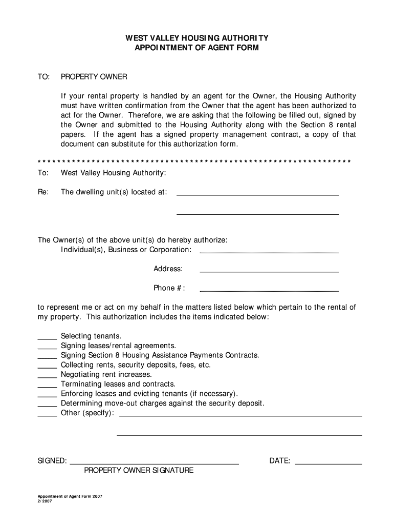 Fillable Online Appointment of Agent Form Only PDF Fax Email Print ...