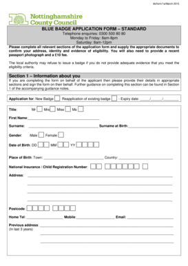 Fillable Online Blue badge standard application form - Nottinghamshire ...