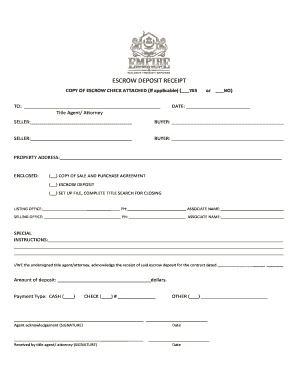 Fillable Online Copy of ESCROW DEPOSIT FORM Fax Email Print - pdfFiller