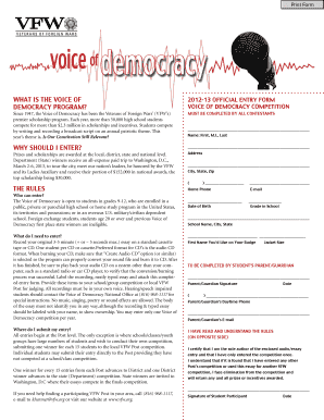 Fillable Online WHAT IS THE VOICE OF DEMOCRACY PROGRAM WHY - VFW Fax Email Print - pdfFiller