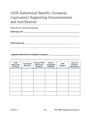 Fillable Online 2015 QHP Application InstructionsEHB-Substituted ...