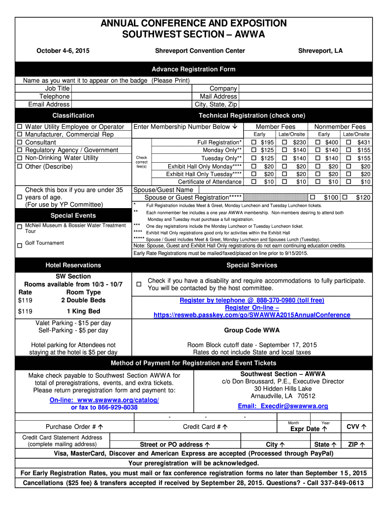 Fillable Online swawwa AWWA Registration Form revisedpdf - swawwa Fax ...