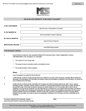 Fillable Online downloads mededi co RELEASE AND INDEMNITY TO BE GIVEN ...