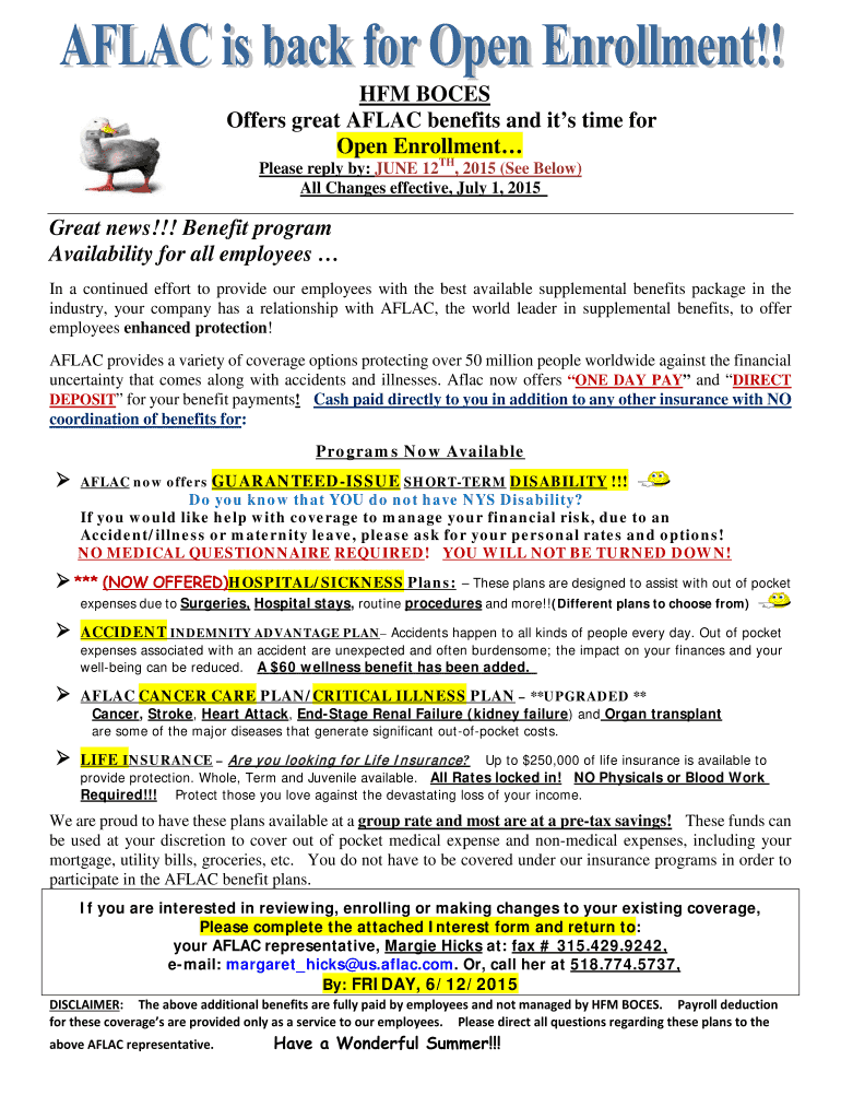 Fillable Online AFLAC Benefits and Open Enrollment bFormb - HFM BOCES Fax Email Print - pdfFiller