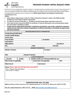 Fillable Online Provider payment appeal request form - New Mexico ...