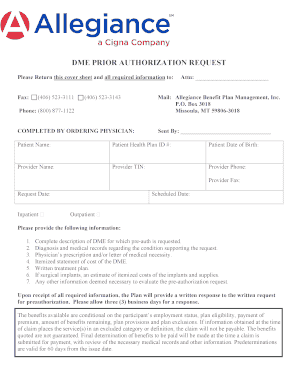 Fillable Online DME Prior Authorization Requestpdfs - Allegiance Fax ...