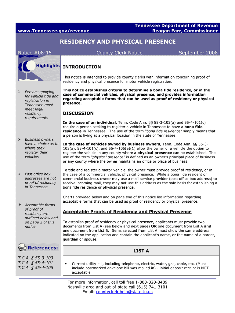 Fillable Online RESIDENCY AND PHYSICAL PRESENCE Fax Email Print - pdfFiller