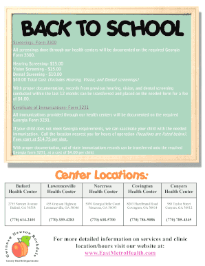 Fillable Online BACK TO SCHOOL Screenings Form 3300 All screenings done ...