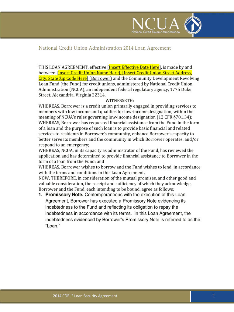 Fillable Online ncua Sample Loan Agreement - NCUA Fax Email Print ...