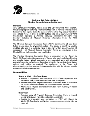 Fillable Online Sample Physical Demands Information Standard Fax Email ...