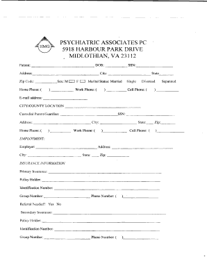Fillable Online Patient Intake Form - HMG Psychiatric Associates Fax ...