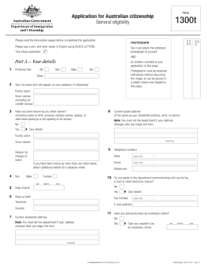 Fillable Online 1300t - Application for Australian citizenship General ...