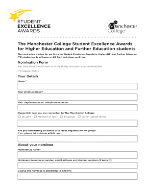 Fillable Online students themanchestercollege ac Student Excellence ...