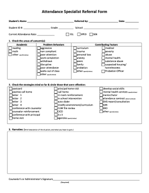 Fillable Online Attendance Specialist Referral Form Fax Email Print ...