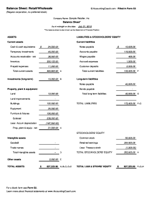 Fillable Online Balance Sheet: Retail/Wholesale Fax Email Print - pdfFiller