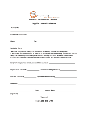 Fillable Online TCG Supplier Letter of Reference Request Form Fax Email ...
