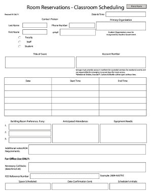 Fillable Online studentrecords umaine Room Reservations - Classroom ...