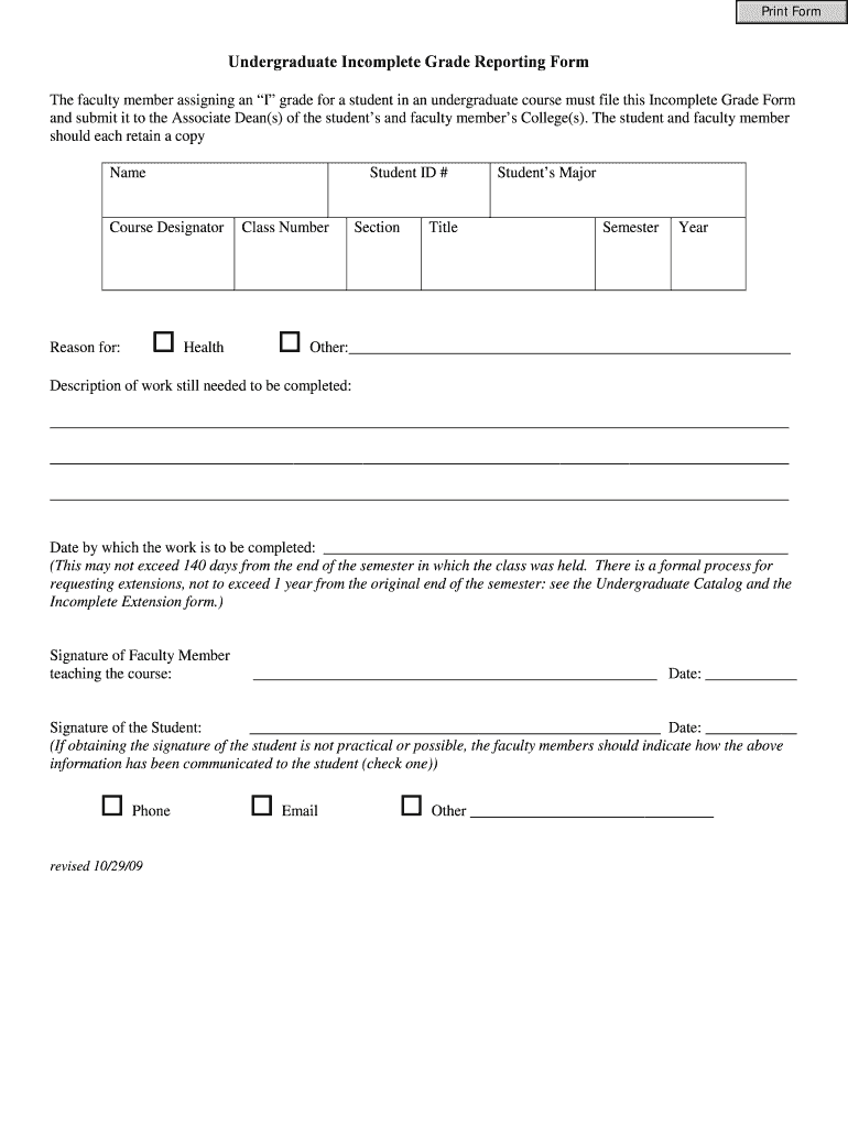 Fillable Online studentrecords umaine Undergraduate Incomplete Grade ...