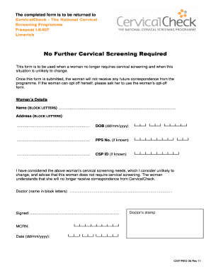 Fillable Online cervicalcheck No further cervical screening required ...