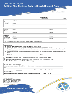 Fillable Online CITY OF BELMONT Building Plan Retrieval Archive Search Request Fax Email Print ...