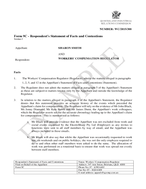 Fillable Online qirc qld gov Form 9C - Respondent's Statement of Facts ...