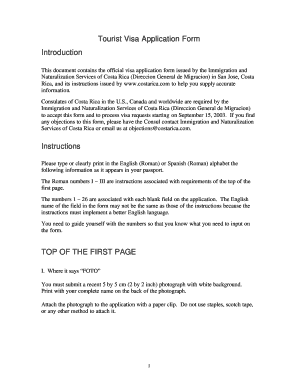 Fillable Online Tourist Visa Application Form Introduction Instructions ...