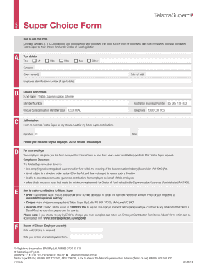 Fillable Online Super Choice Form - Telstra Super Fax Email Print ...