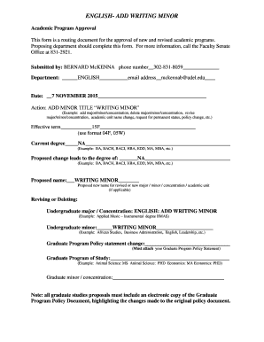 Fillable Online cas udel ENGLISH ADD WRITING MINOR - cas udel Fax Email ...