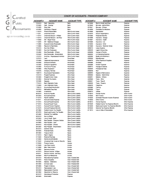 Fillable Online CHART OF ACCOUNTS - FINANCE COMPANY Fax Email Print ...