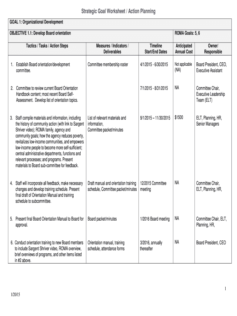 Fillable Online Strategic Goal Worksheet / Action Planning Fax Email ...