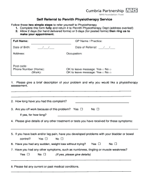 Fillable Online granthamcentrepractice nhs Self Referral to ...