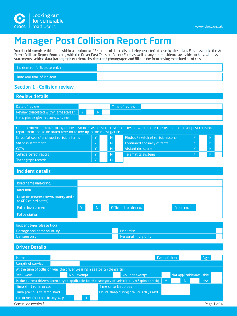 Fillable Online Manager Post Collision Report Form - Clocs Fax Email ...