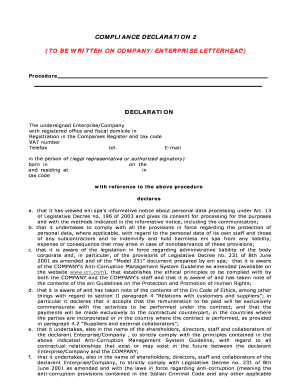 Fillable Online COMPLIANCE DECLARATION 2 Fax Email Print - pdfFiller