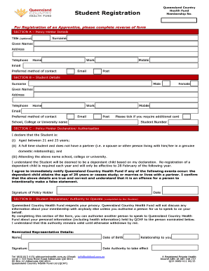 Fillable Online StudentApprentice Registration Form - Queensland ...
