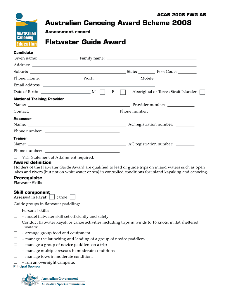 Fillable Online sa canoe org ACAS 2008 assessment Flatwater Guide ...
