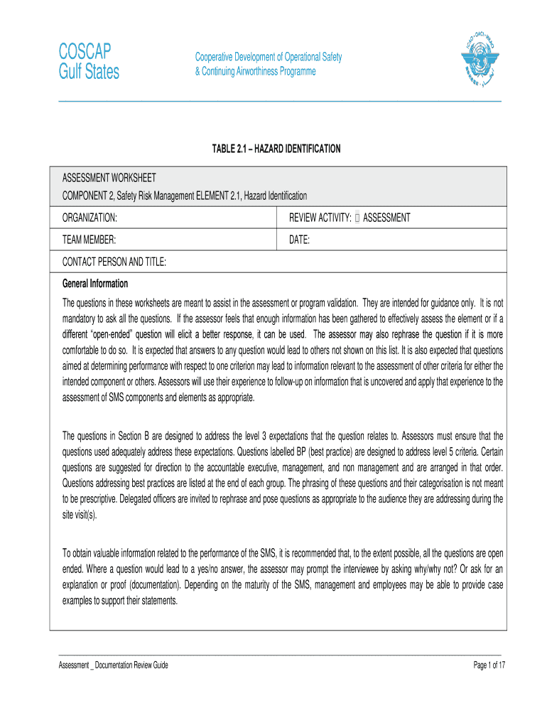 Fillable Online coscap-gs Assessment 21 Hazard Identification - coscap ...