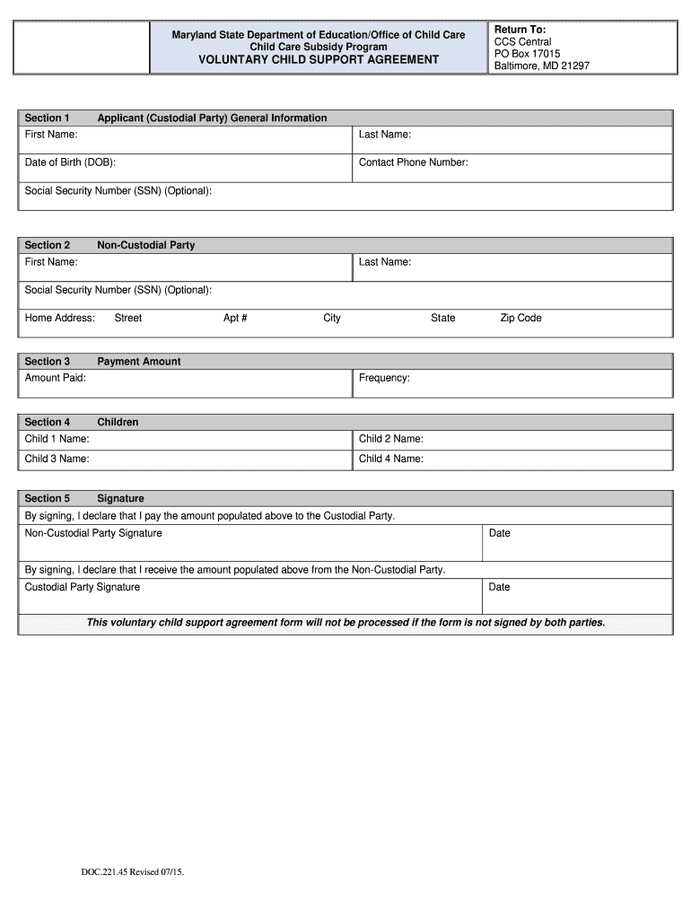Voluntary Child Support Agreement Fill Online Printable Fillable Blank PdfFiller