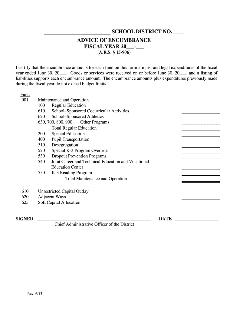 Fillable Online ccesa az Advice of Encumbrance - ccesa az Fax Email Print - pdfFiller