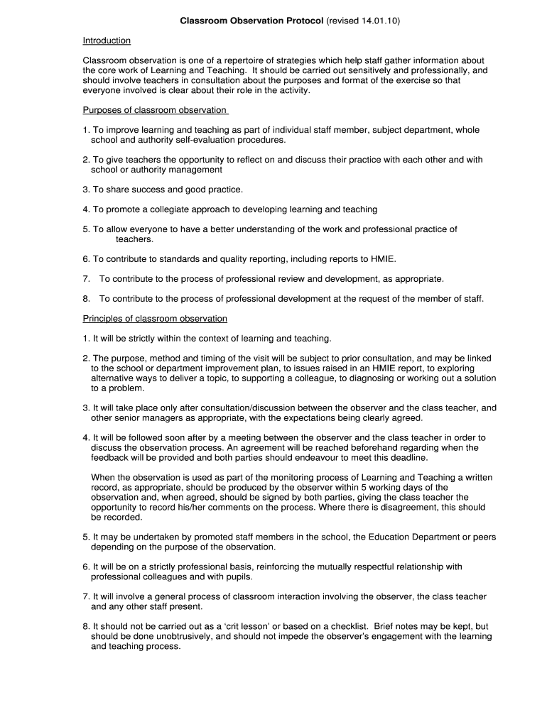 Fillable Online Classroom Observation Protocol (revised 14 Fax Email ...